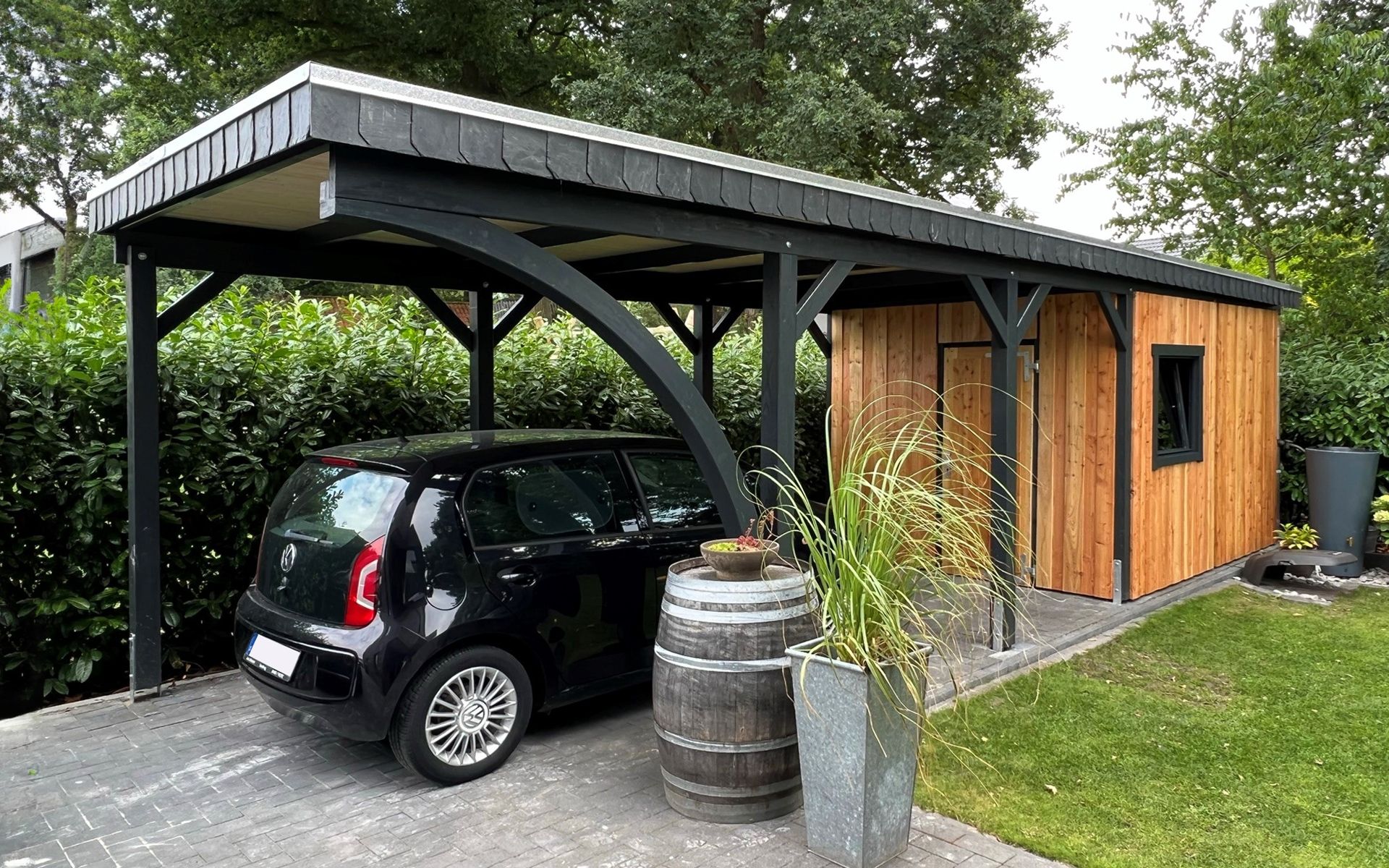 Osto-Holz Einzelcarport 310x900 cm mit Leimholzbogen und Abstellraum ...